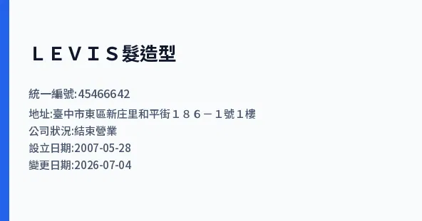 LEVIS髮造型的照片-統編 45466642(臺中市) 公司登記資料與營業項目詳細圖表