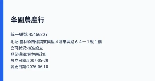 夆圃農產行的照片-統編 45466827(雲林縣) 公司登記資料與營業項目詳細圖表