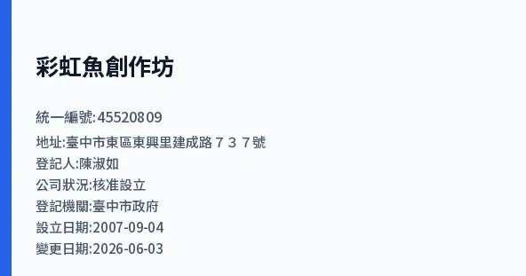 彩虹魚創作坊的照片-統編 45520809(臺中市) 公司登記資料與營業項目詳細圖表