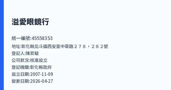 溢愛眼鏡行的照片-統編 45558353(彰化縣) 公司登記資料與營業項目詳細圖表