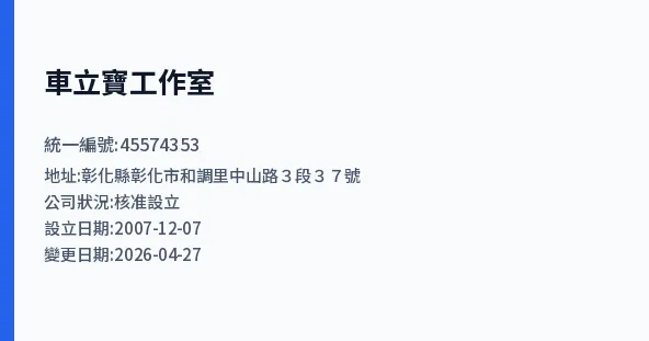 車立寶工作室的照片-統編 45574353(彰化縣) 公司登記資料與營業項目詳細圖表