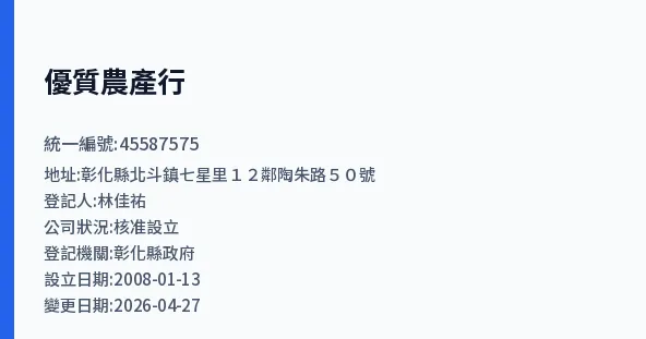 優質農產行的照片-統編 45587575(彰化縣) 公司登記資料與營業項目詳細圖表