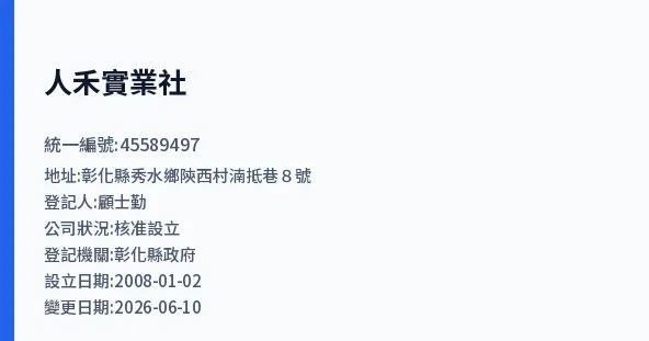 人禾實業社的照片-統編 45589497(彰化縣) 公司登記資料與營業項目詳細圖表