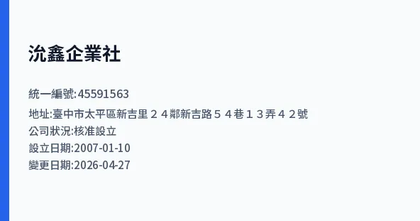 沇鑫企業社的照片-統編 45591563(臺中市) 公司登記資料與營業項目詳細圖表