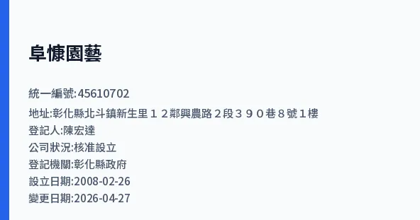 阜慷園藝的照片-統編 45610702(彰化縣) 公司登記資料與營業項目詳細圖表