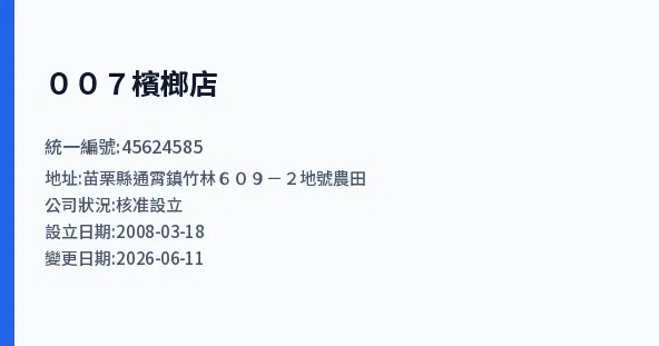 007檳榔店的照片-統編 45624585(苗栗縣) 公司登記資料與營業項目詳細圖表