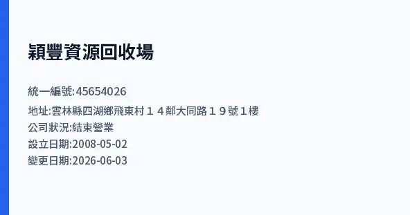 穎豐資源回收場的照片-統編 45654026(雲林縣) 公司登記資料與營業項目詳細圖表