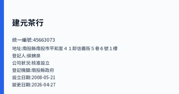 建元茶行的照片-統編 45663073(南投縣) 公司登記資料與營業項目詳細圖表