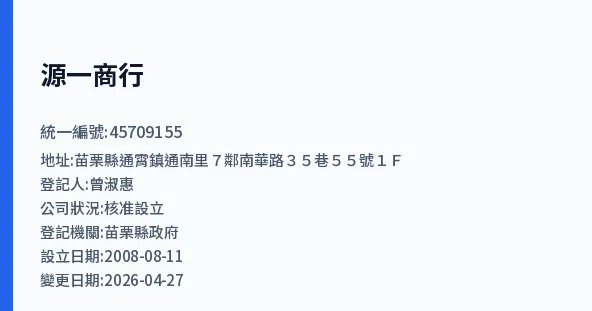 源一商行的照片-統編 45709155(苗栗縣) 公司登記資料與營業項目詳細圖表