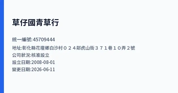 草仔國青草行的照片-統編 45709444(彰化縣) 公司登記資料與營業項目詳細圖表