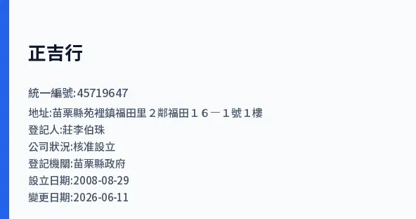正吉行的照片-統編 45719647(苗栗縣) 公司登記資料與營業項目詳細圖表