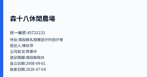 森十八休閒農場的照片-統編 45721221(南投縣) 公司登記資料與營業項目詳細圖表