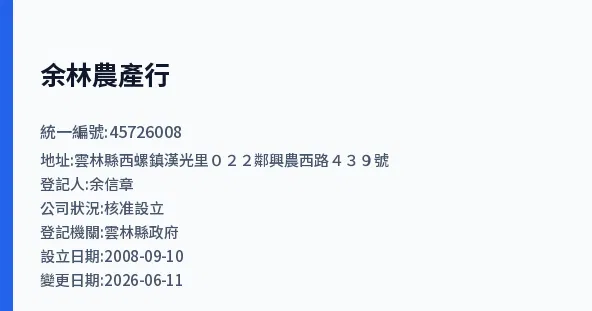 余林農產行的照片-統編 45726008(雲林縣) 公司登記資料與營業項目詳細圖表