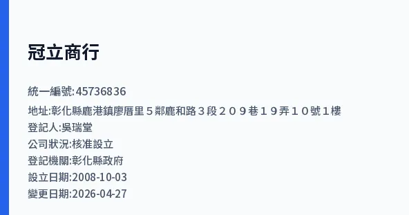 冠立商行的照片-統編 45736836(彰化縣) 公司登記資料與營業項目詳細圖表