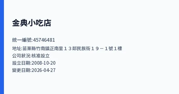 金典小吃店的照片-統編 45746481(苗栗縣) 公司登記資料與營業項目詳細圖表