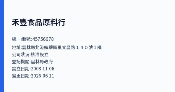 禾豐食品原料行的照片-統編 45756678(雲林縣) 公司登記資料與營業項目詳細圖表