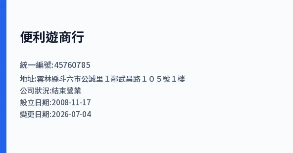 便利遊商行的照片-統編 45760785(雲林縣) 公司登記資料與營業項目詳細圖表