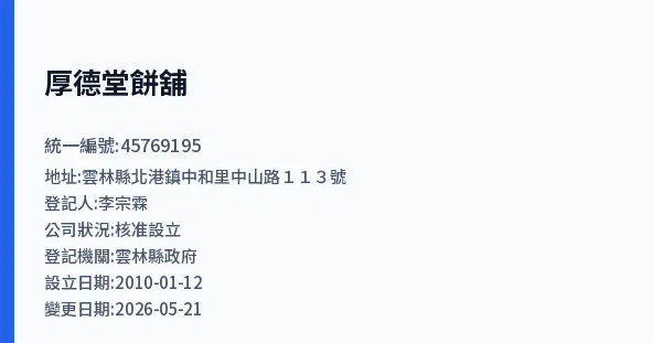 厚德堂餅舖的照片-統編 45769195(雲林縣) 公司登記資料與營業項目詳細圖表