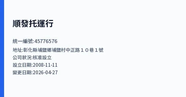 順發托運行的照片-統編 45776576(彰化縣) 公司登記資料與營業項目詳細圖表