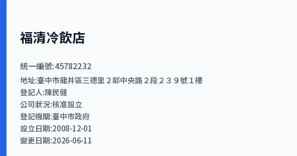 福清冷飲店的照片-統編 45782232(臺中市) 公司登記資料與營業項目詳細圖表