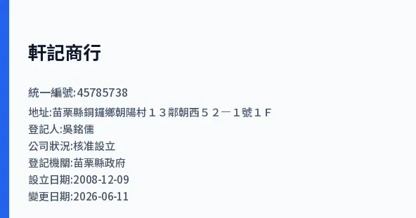 軒記商行的照片-統編 45785738(苗栗縣) 公司登記資料與營業項目詳細圖表