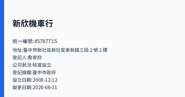 新欣機車行的照片-統編 45787715(臺中市) 公司登記資料與營業項目詳細圖表
