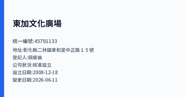 東加文化廣場的照片-統編 45791133(彰化縣) 公司登記資料與營業項目詳細圖表