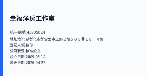 幸福洋房工作室的照片-統編 45805024(彰化縣) 公司登記資料與營業項目詳細圖表