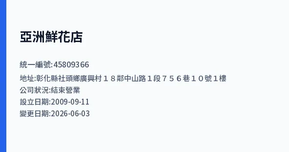 亞洲鮮花店的照片-統編 45809366(彰化縣) 公司登記資料與營業項目詳細圖表