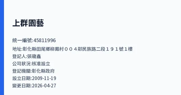 上群園藝的照片-統編 45811996(彰化縣) 公司登記資料與營業項目詳細圖表