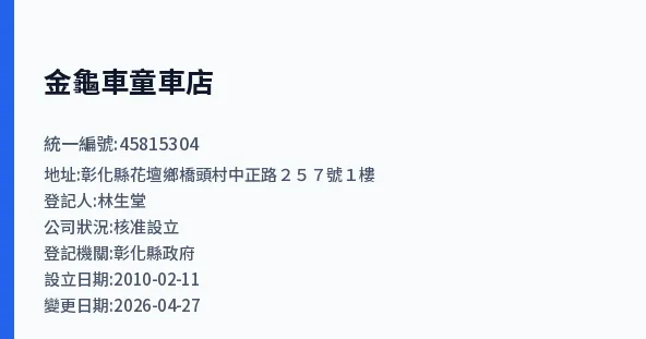 金龜車童車店的照片-統編 45815304(彰化縣) 公司登記資料與營業項目詳細圖表