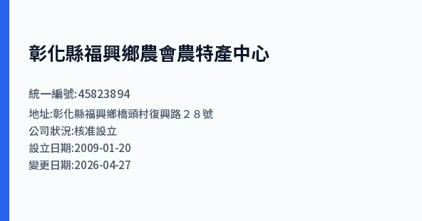 彰化縣福興鄉農會農特產中心的照片-統編 45823894(彰化縣) 公司登記資料與營業項目詳細圖表
