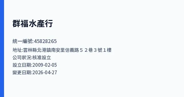 群福水產行的照片-統編 45828265(雲林縣) 公司登記資料與營業項目詳細圖表