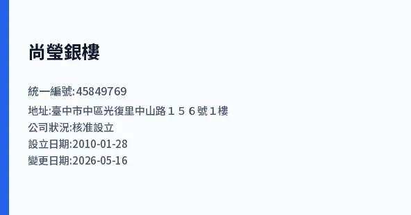 尚瑩銀樓的照片-統編 45849769(臺中市) 公司登記資料與營業項目詳細圖表