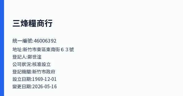 三烽糧商行的照片-統編 46006392(新竹市) 公司登記資料與營業項目詳細圖表