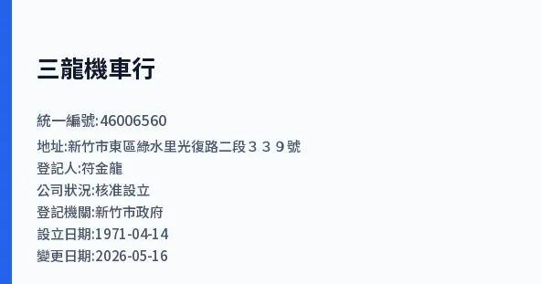三龍機車行的照片-統編 46006560(新竹市) 公司登記資料與營業項目詳細圖表