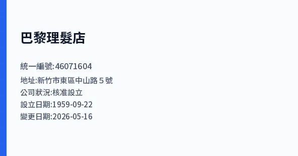 巴黎理髮店的照片-統編 46071604(嘉義市) 公司登記資料與營業項目詳細圖表