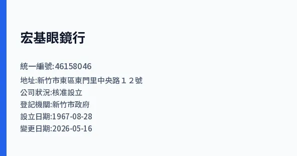 宏基眼鏡行的照片-統編 46158046(新竹市) 公司登記資料與營業項目詳細圖表