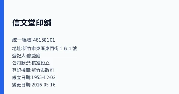 信文堂印舖的照片-統編 46158101(新竹市) 公司登記資料與營業項目詳細圖表