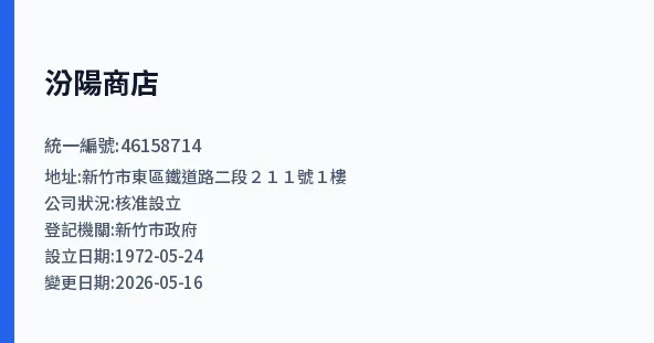 汾陽商店的照片-統編 46158714(新竹市) 公司登記資料與營業項目詳細圖表