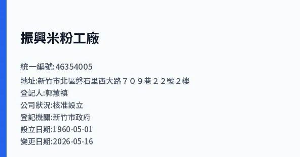 振興米粉工廠的照片-統編 46354005(新竹市) 公司登記資料與營業項目詳細圖表