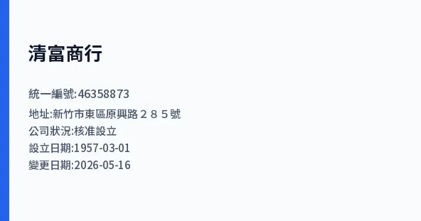 清富商行的照片-統編 46358873(新竹市) 公司登記資料與營業項目詳細圖表