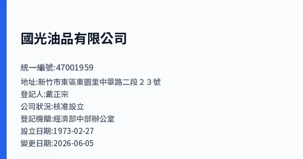 國光油品有限公司的照片-統編 47001959(新竹市) 公司登記資料與營業項目詳細圖表