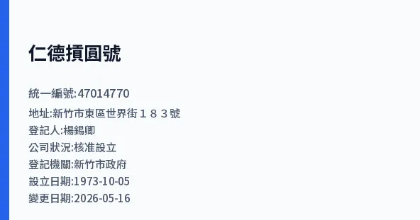 仁德摃圓號的照片-統編 47014770(新竹市) 公司登記資料與營業項目詳細圖表