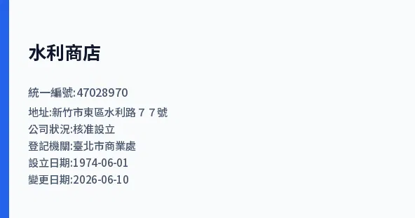 水利商店的照片-統編 47028970(新竹市) 公司登記資料與營業項目詳細圖表