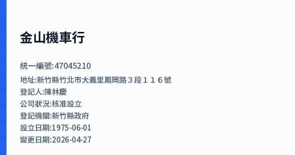 金山機車行的照片-統編 47045210(新竹縣) 公司登記資料與營業項目詳細圖表
