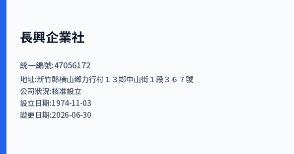 長興企業社的照片-統編 47056172 公司登記資料與營業項目詳細圖表