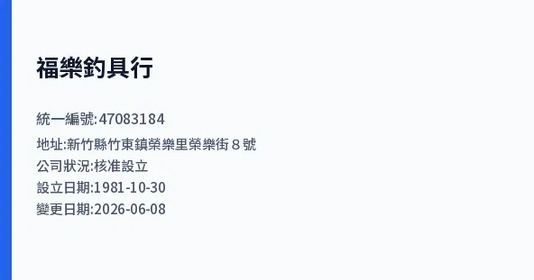 福樂釣具行的照片-統編 47083184(新竹縣) 公司登記資料與營業項目詳細圖表
