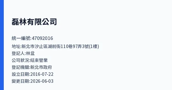 磊林有限公司的照片-統編 47092016(新北市) 公司登記資料與營業項目詳細圖表