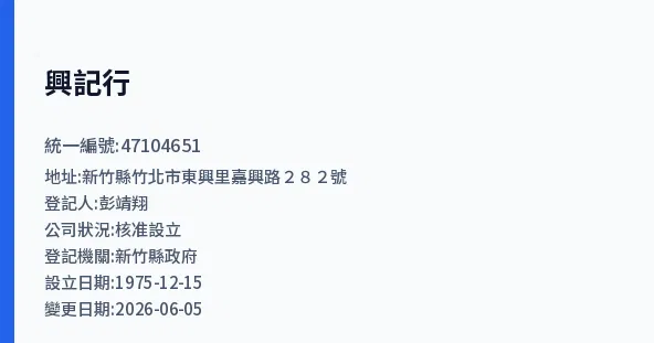 興記行的照片-統編 47104651(新竹縣) 公司登記資料與營業項目詳細圖表